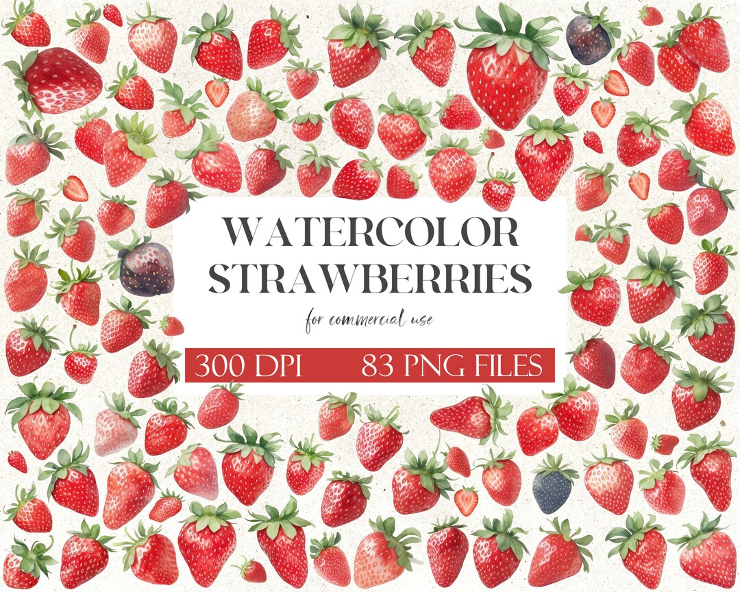 Watercolor Strawberries Clipart Pack | Refreshing Summer Berry Sweet ...