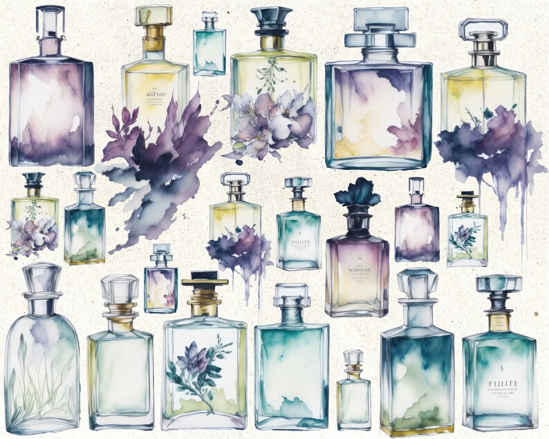 Watercolor Perfume Bottles Clipart Pack Enchanting Elixirs - Etsy