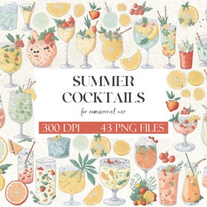 Summer Cocktails Drawings Clipart Pack | Refreshing Tropical Drinks ...