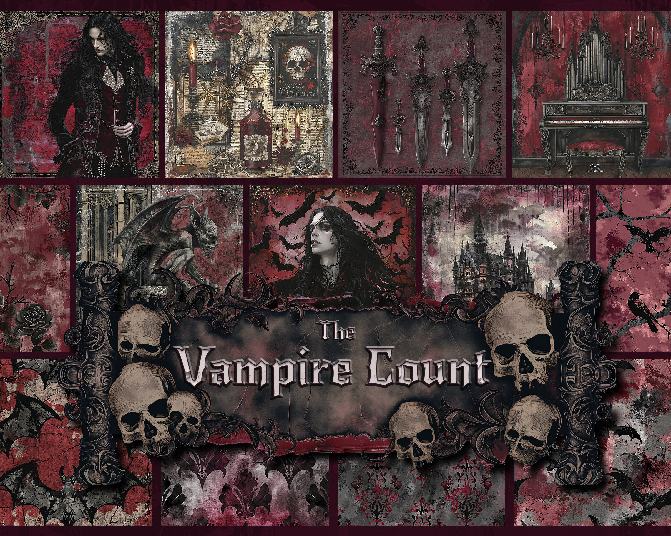 The Vampire Count : Gothic Fantasy Prints Pad, Black & Burgundy ...