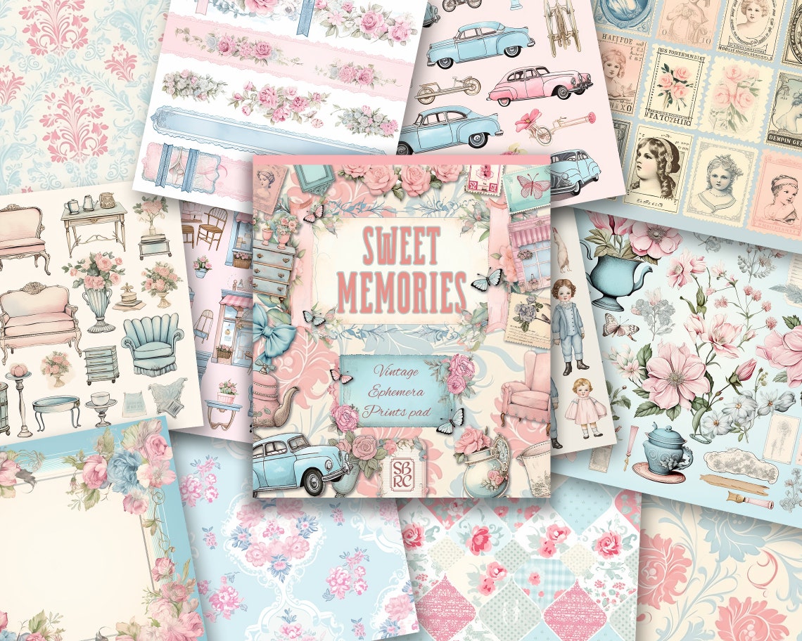 Sweet Memories: Vintage Ephemera Prints Pad, Junk Journal, Scrapbooking ...