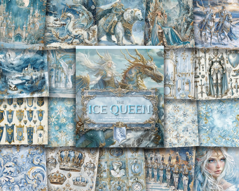 The Ice Queen : Fantasy Prints Pad, Icy Blue, White & Gold Decorative ...
