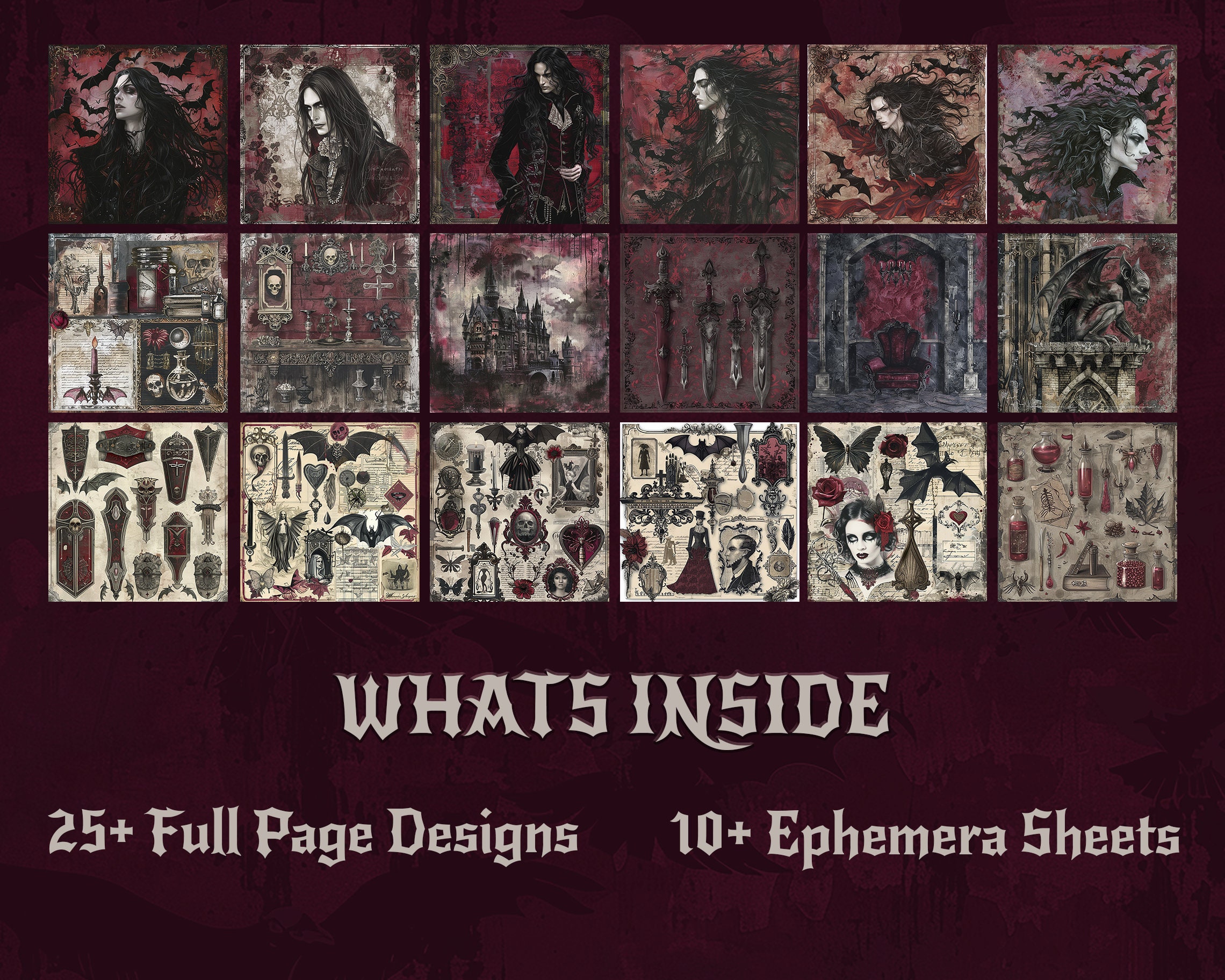 The Vampire Count : Gothic Fantasy Prints Pad, Black & Burgundy ...