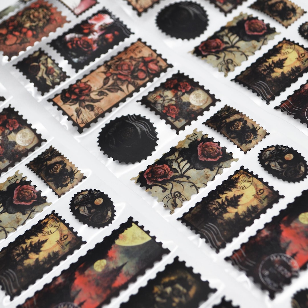 Midnight Rose - Gothic Stamp Sticker Roll, Stamp Style Stickers, Gothic ...