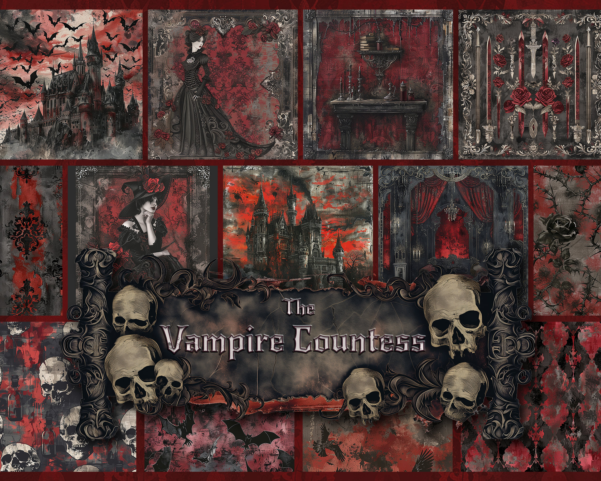 The Vampire Countess : Gothic Fantasy Prints Pad, Red & Black ...
