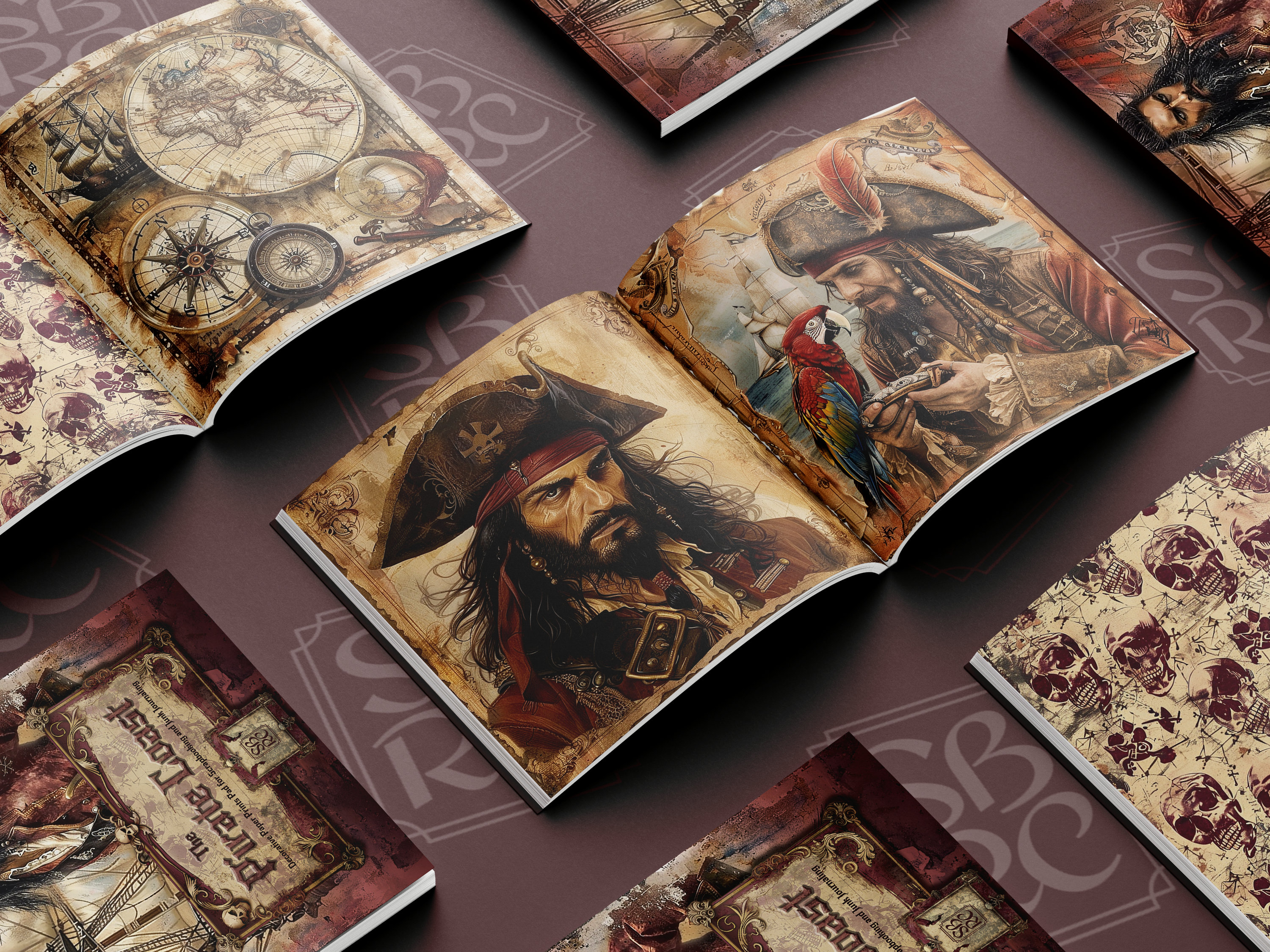 The Pirate Coast : Pirate Theme Fantasy Prints Pad, Black & Burgundy ...