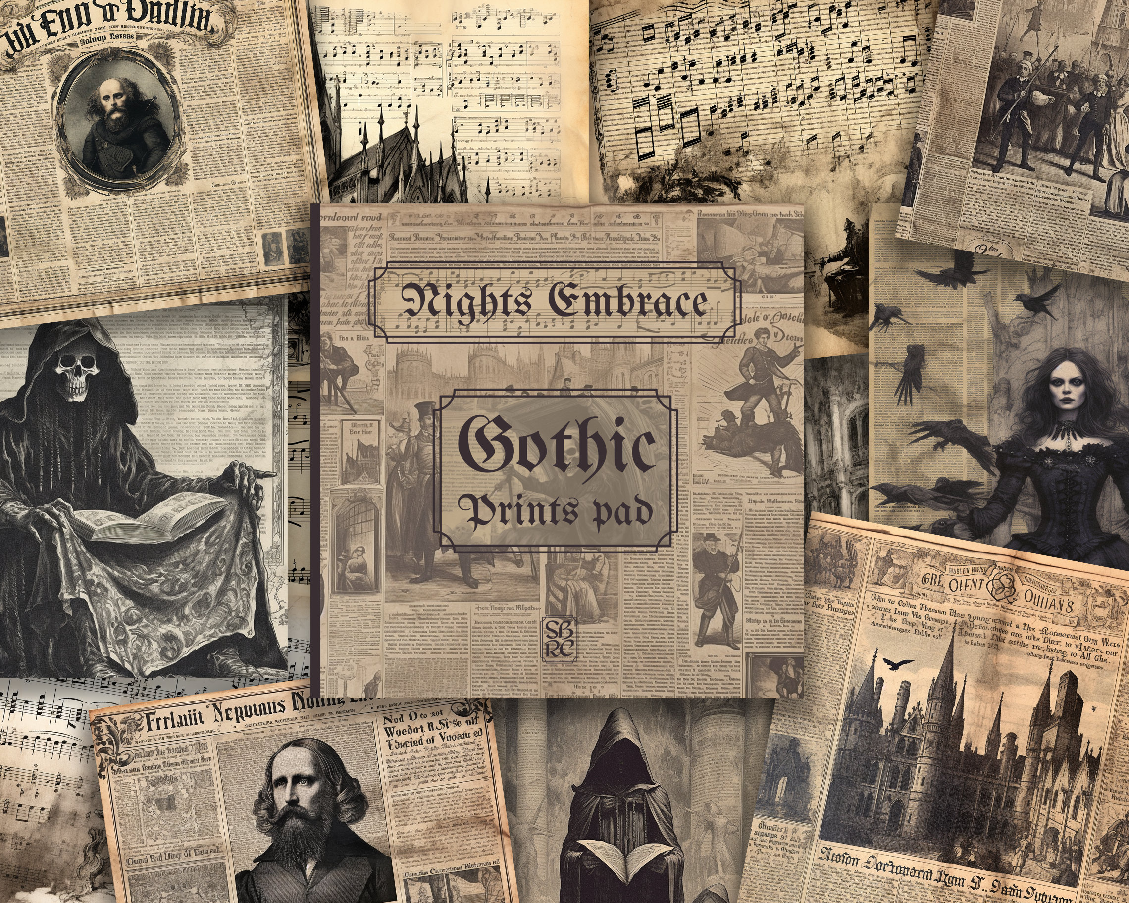 Nights Embrace : Gothic Prints Pad. Decorative Paper for Scrapbooking ...