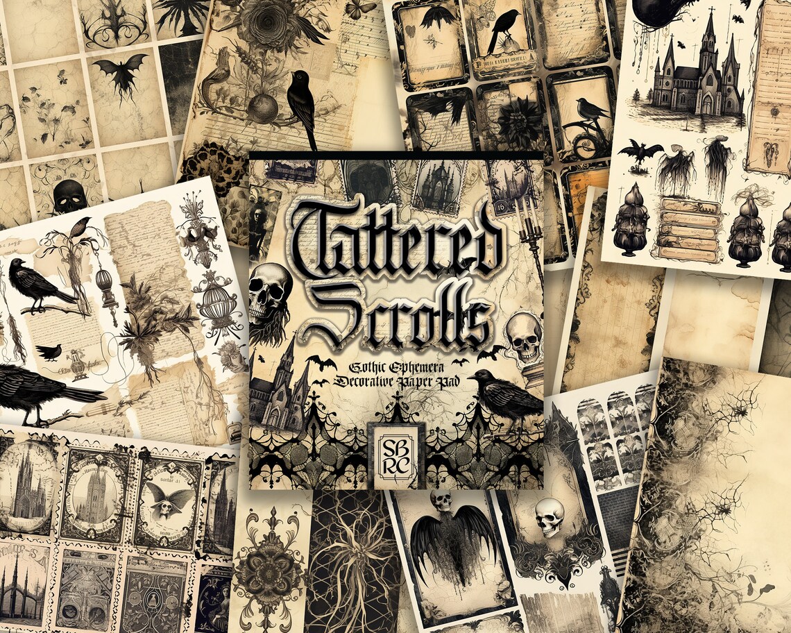 Tattered Scrolls: Gothic Ephemera Paper Pad, Junk Journal, Scrapbooking ...