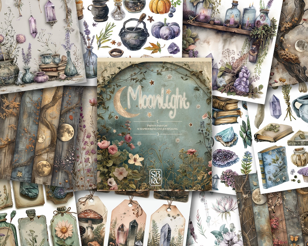 Moonlight: Ephemera Prints Pad, Junk Journal, Scrapbooking & Card ...