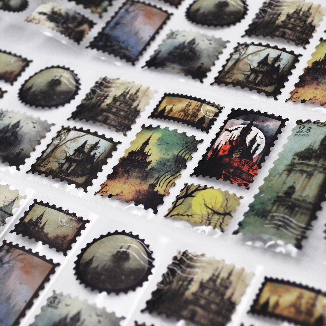 Haunted Manor - Gothic Stamp Sticker Roll, Stamp Style Stickers, Gothic ...