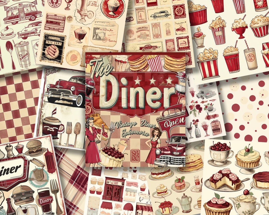 The Diner: Vintage Ephemera Prints Pad, Retro Junk Journal ...