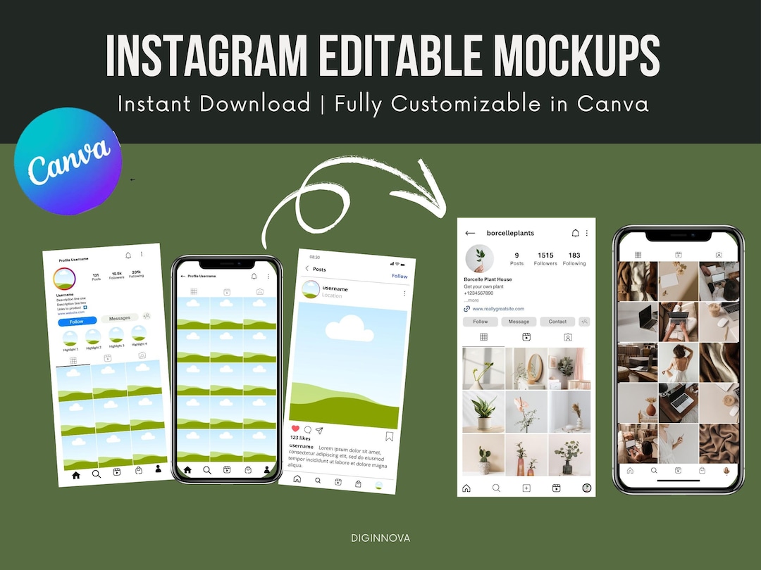 Instagram Profile Editable Mock-up Canva Templates, Social Media Mock ...