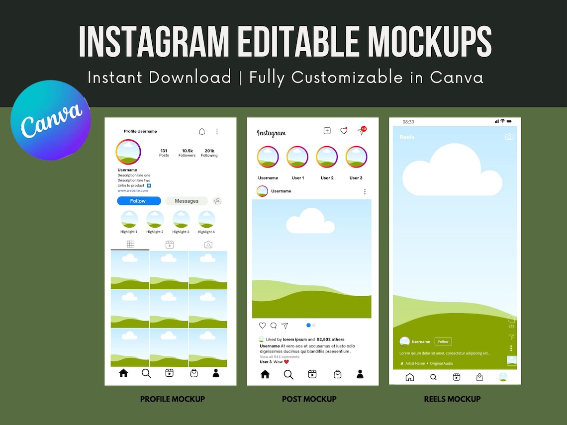 Instagram Profile Editable Mock-up Canva Templates, Social Media Mock ...