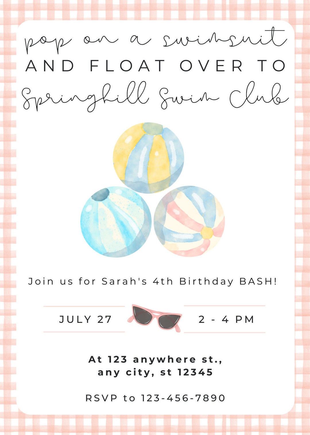 Girls Beach Ball Birthday Invitation - Etsy