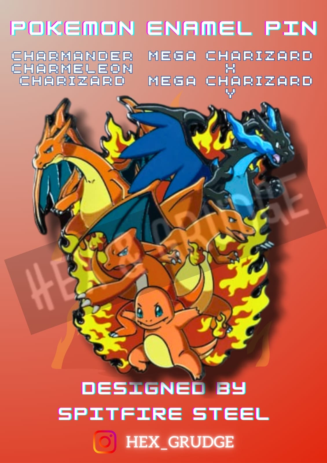 Pokémon Charmander Enamel Pin Charmeleon Pin Charizard Pin Mega ...