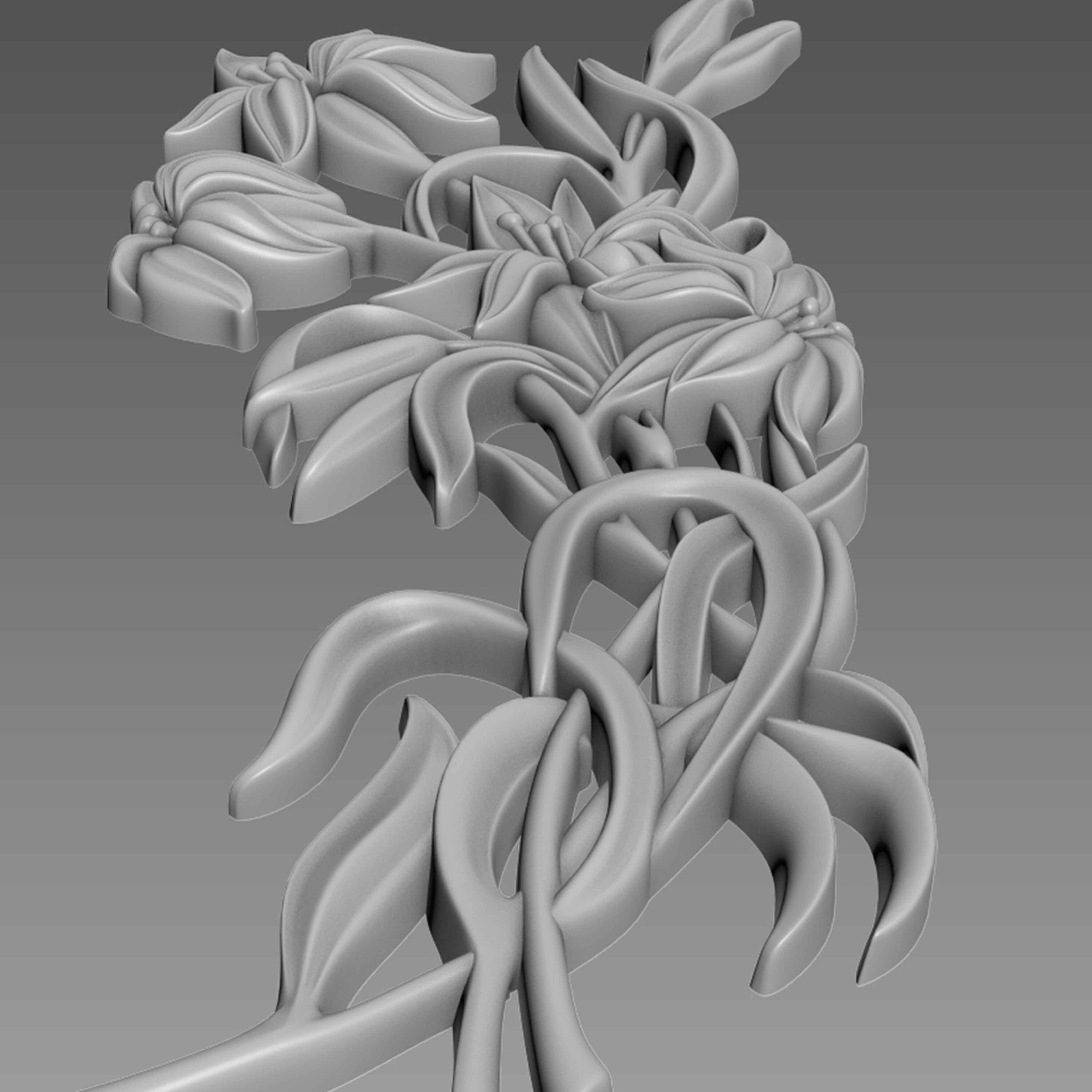 Lily Flowers Bas-relief. 3D Model. Decor. CNC. Artcam. Plant ...