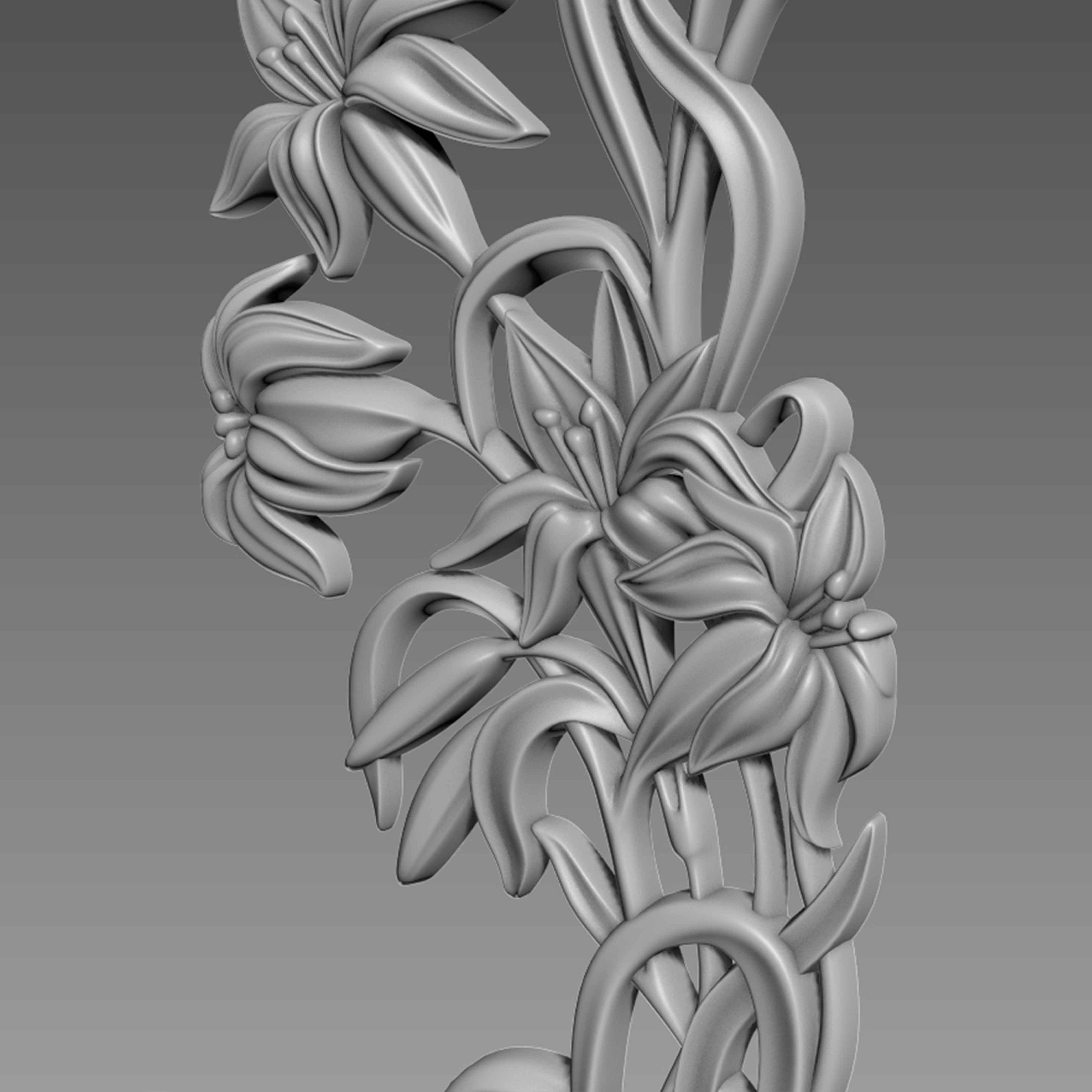 Lily Flowers Bas-relief. 3D Model. Decor. CNC. Artcam. Plant ...