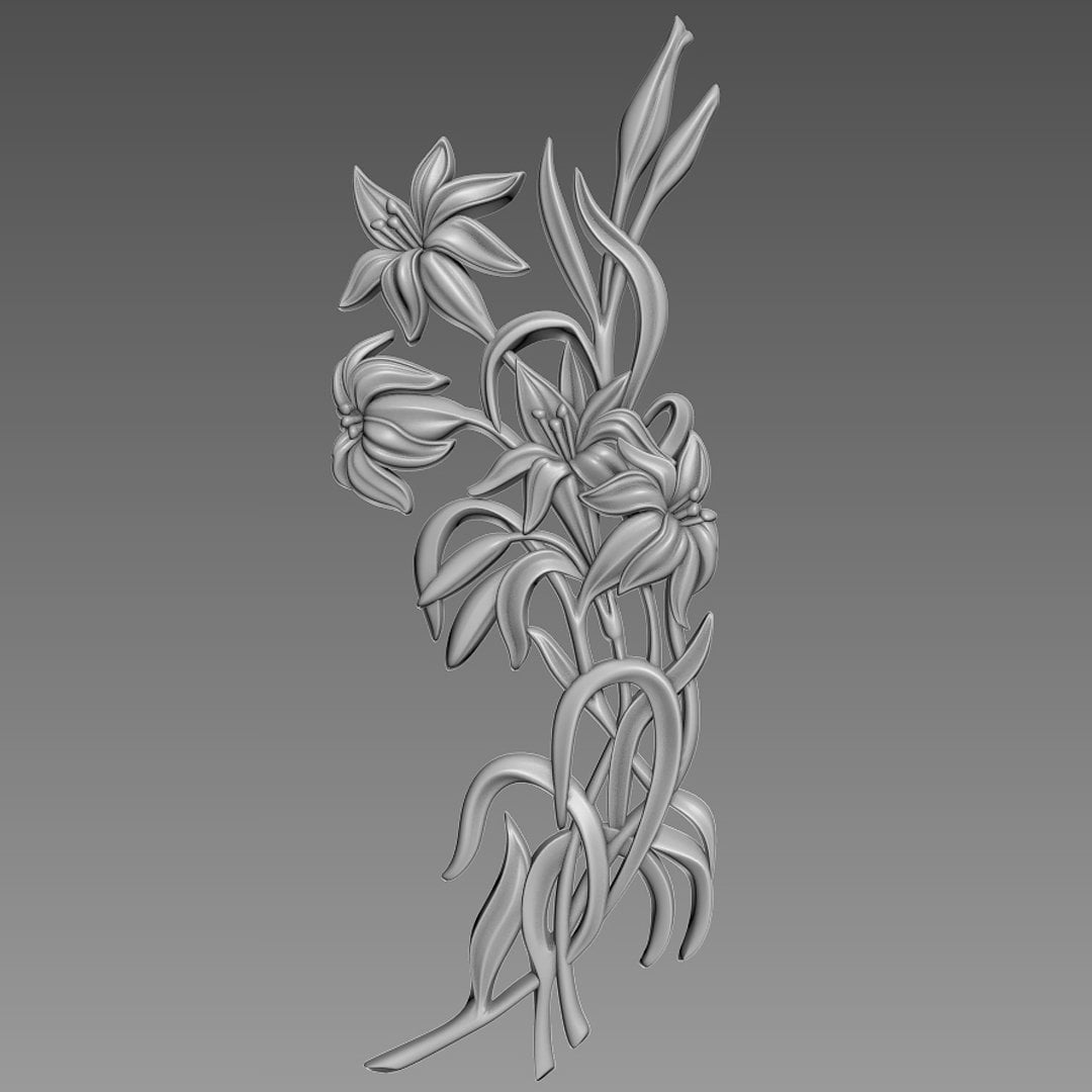 Lily Flowers Bas-relief. 3D Model. Decor. CNC. Artcam. Plant ...
