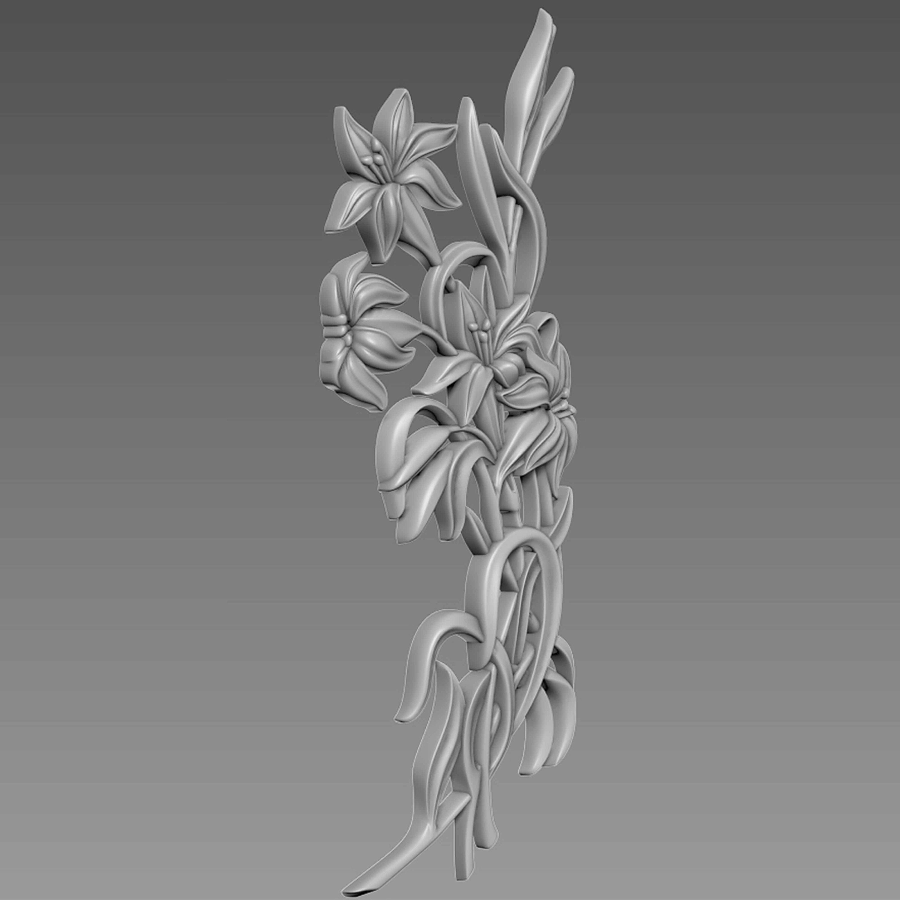 Lily Flowers Bas-relief. 3D Model. Decor. CNC. Artcam. Plant ...
