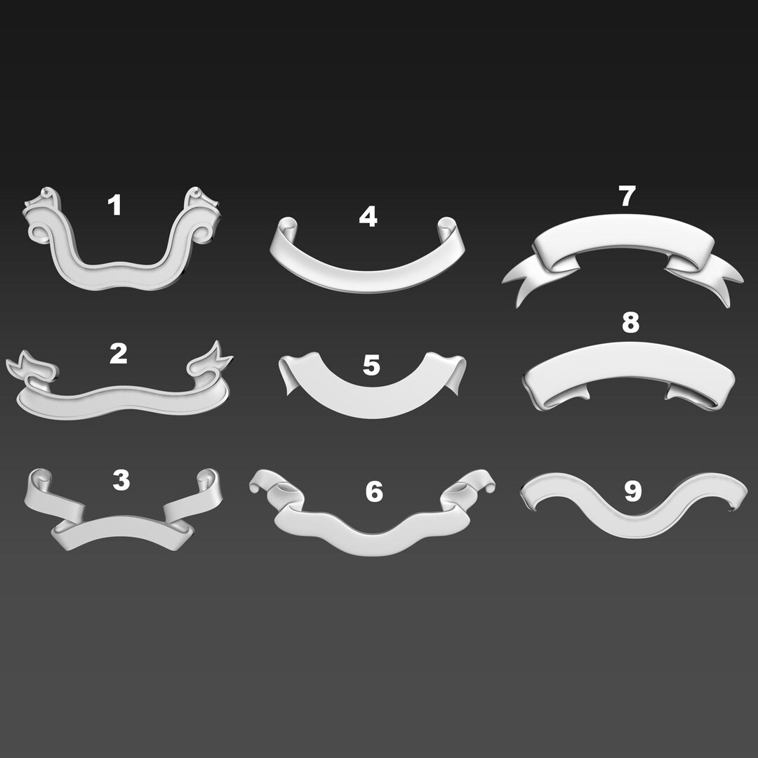 Prize Ribbons 9pcs. Ribbons for Logo, Inscription. 3D Model for CNC ...