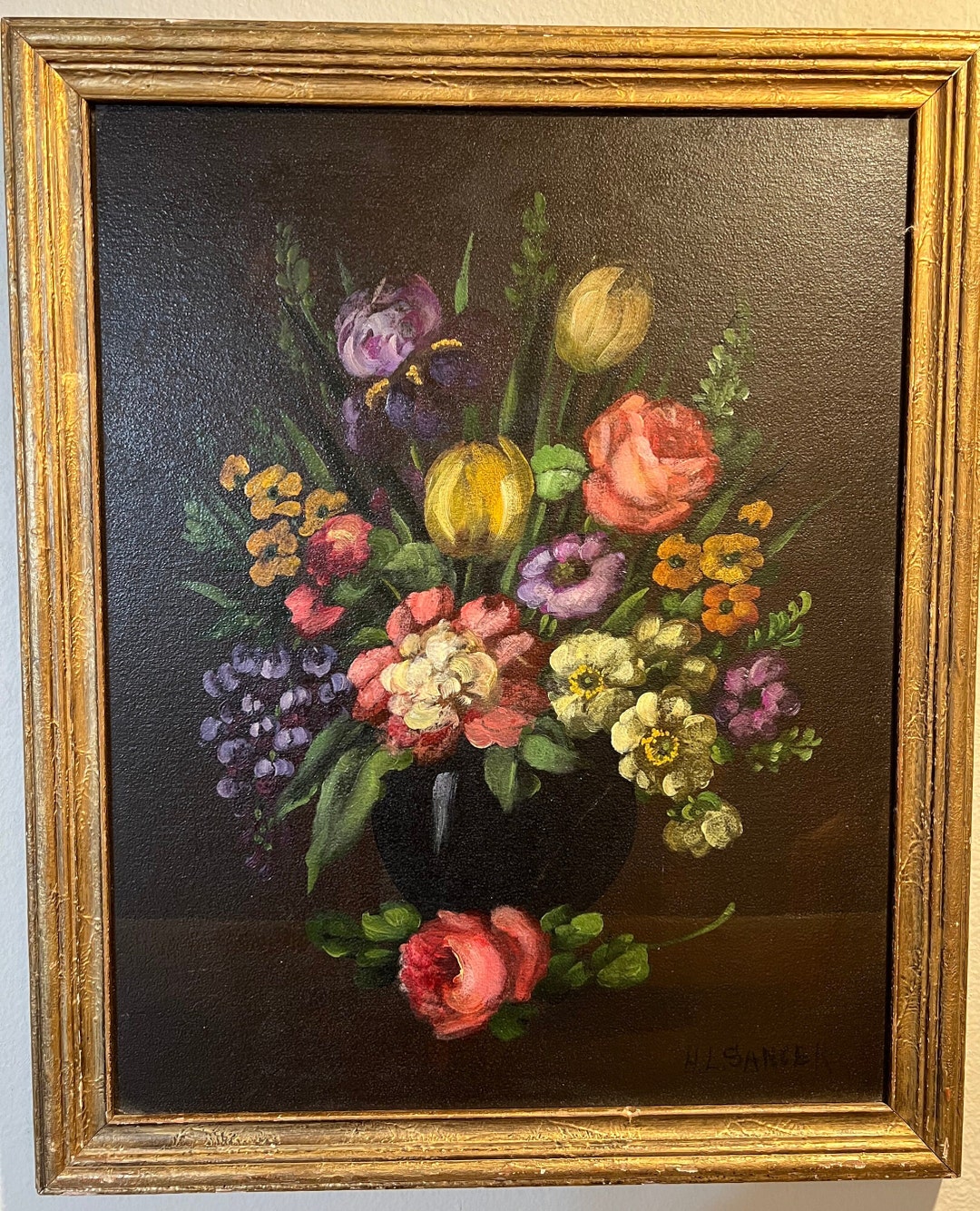 Original Oil Painting Signed by H.L. Sanger, Still Life Flowers ...
