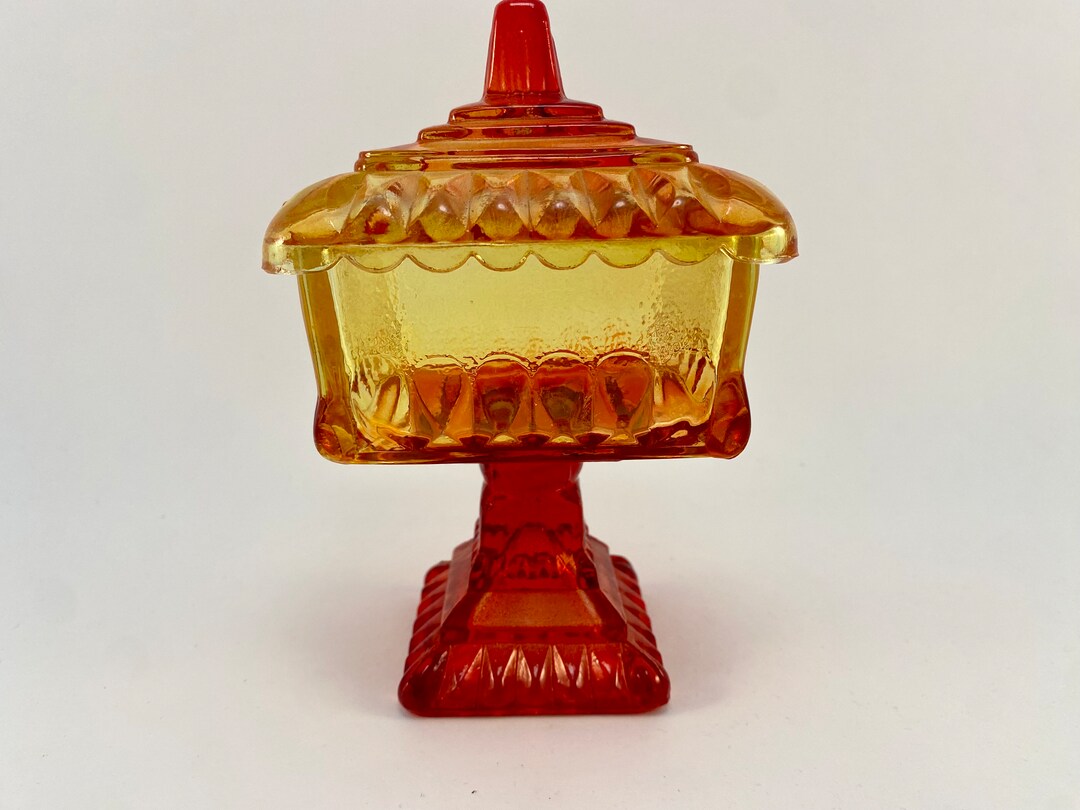Amberina Jeanette Glass Lidded Pedestal Candy Dish - Etsy