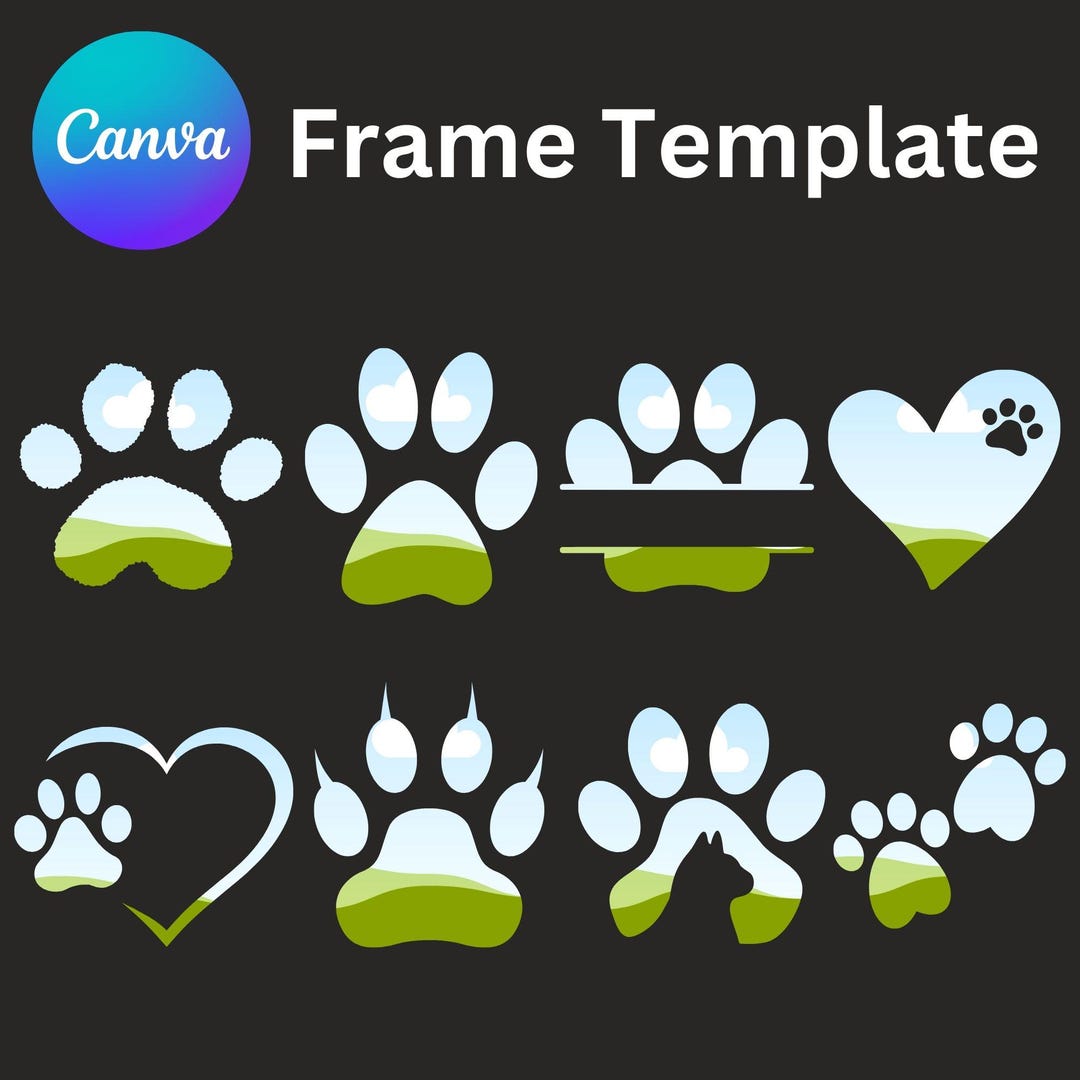 Paw Print Canva Frame Template, Easy Drag and Drop Photo, Create ...
