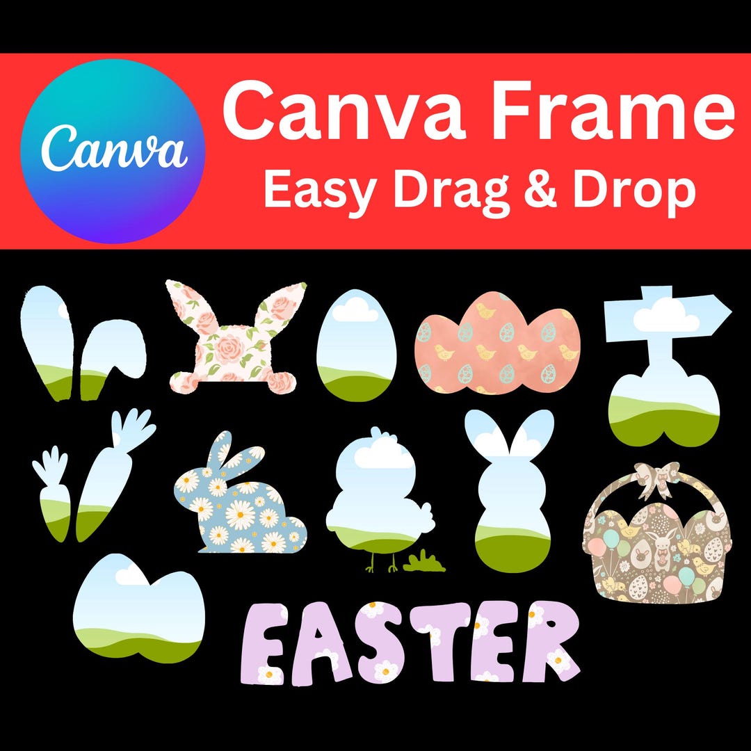 Easter Bunny Canva Frame, Fill Your Own Peeps, Add Your Own Pattern ...