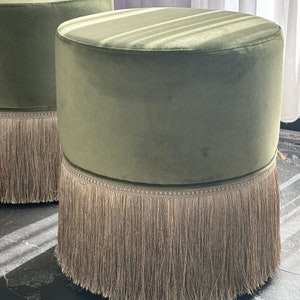 Custom Velvet Pouf With Tassels - Luxurious Ottoman & Fringed Foot ...