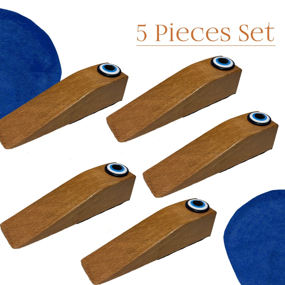 Wooden Door Stopper Set of 5 Featuring Evil Eye & Ladybug, Practical ...