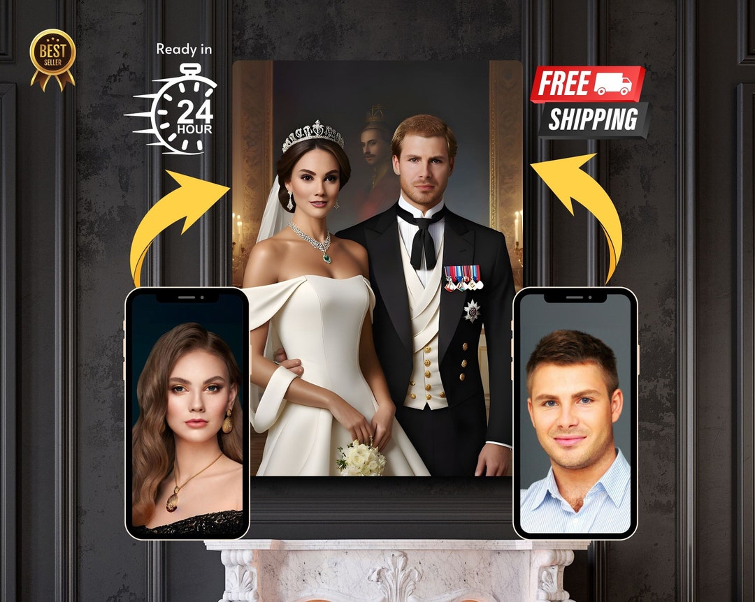 Custom Royal Couple Portrait Personalized Kingdom Portrait for Him and ...