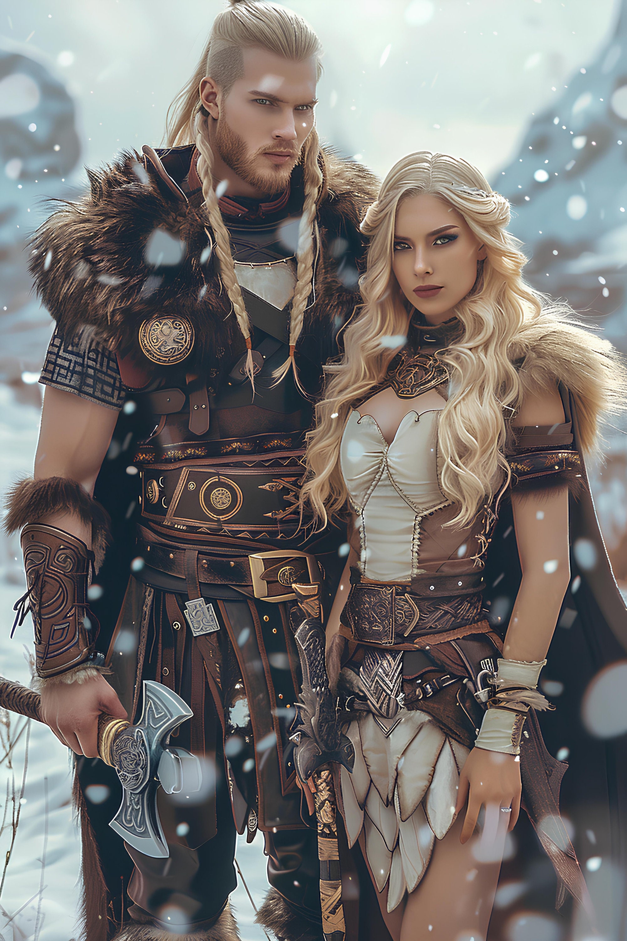 Personalized Viking Portrait Custom Couple Art, Perfect for Romantic ...