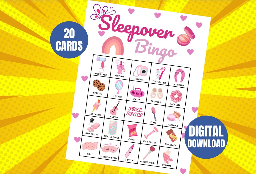 Sleepover Party Bingo Game Printable Girls Slumber Party Etsy New Zealand