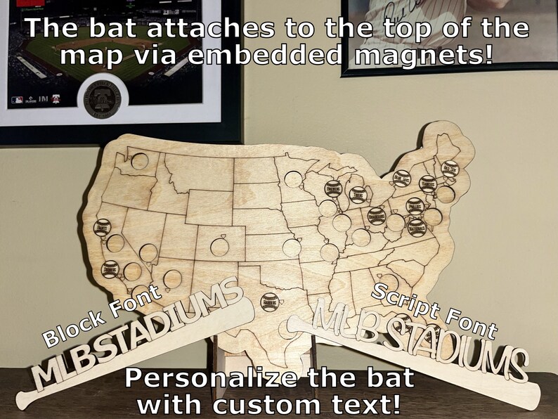 Custom Baseball Bat Stadium Tracker Map, MLB Ballpark Travel Map, Gift ...