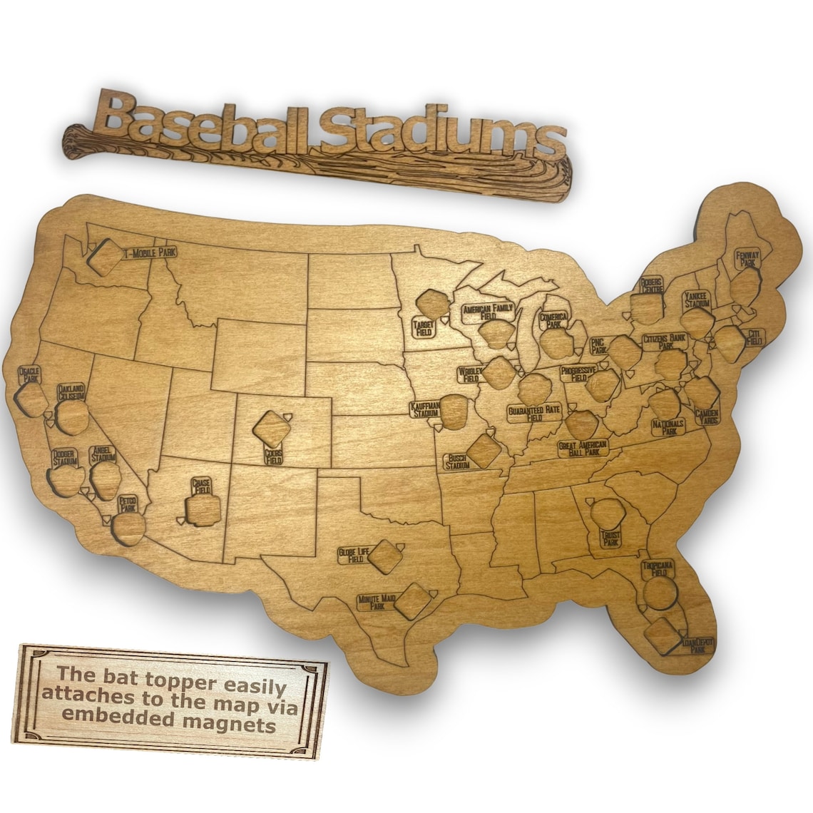 Baseball Stadium Tracker, Handcrafted Travel Map With Ballpark ...