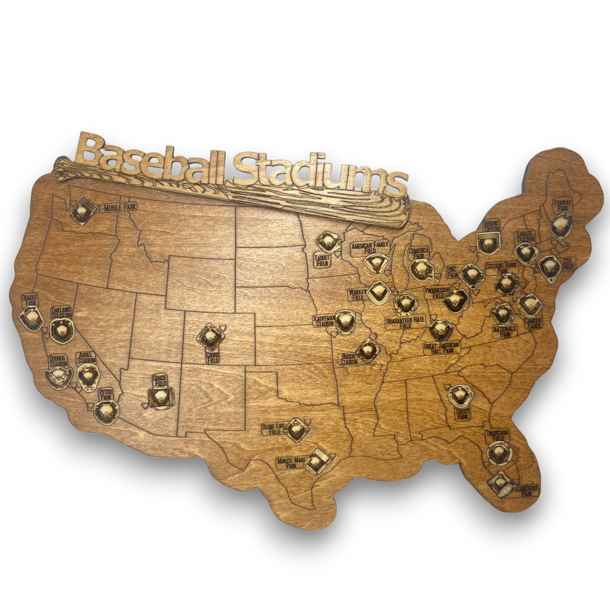 Baseball Stadium Tracker, Handcrafted Travel Map With Ballpark ...