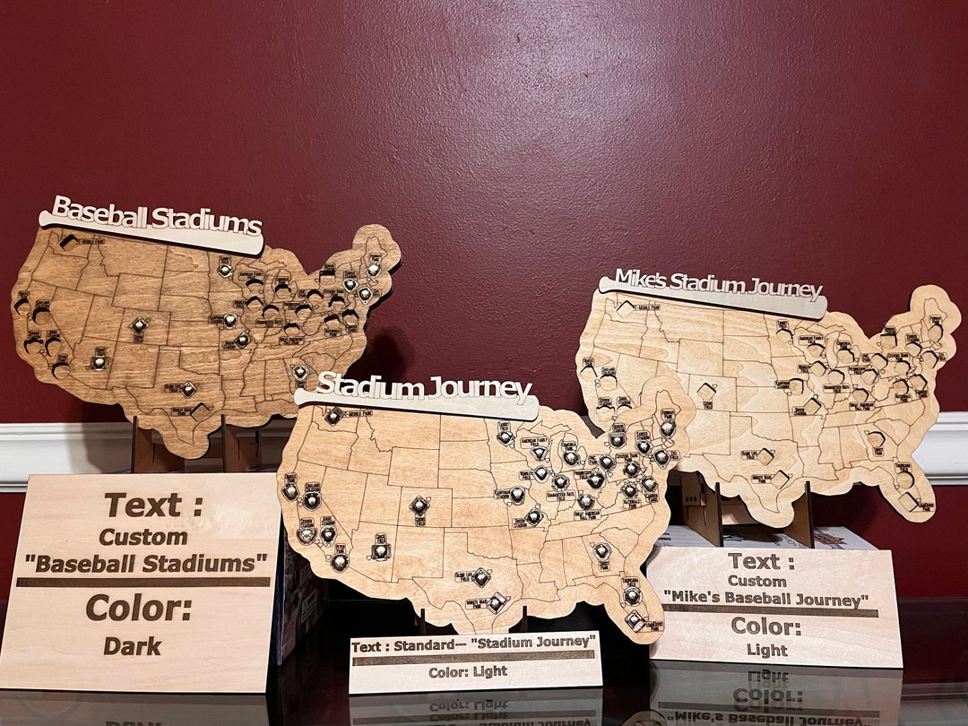 Baseball Bat Stadium Blueprint Travel Map Tracker, Personalized ...