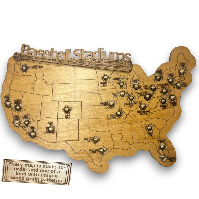 Baseball Stadium Tracker, Handcrafted Travel Map With Ballpark ...