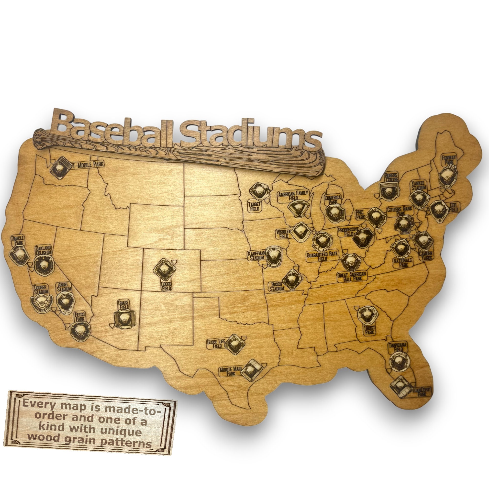 Baseball Stadium Tracker, Handcrafted Travel Map With Ballpark ...