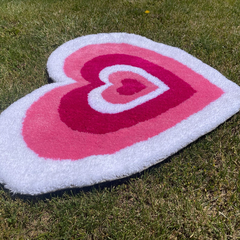 Multicolored Pink Heart Tufted Rug - Etsy