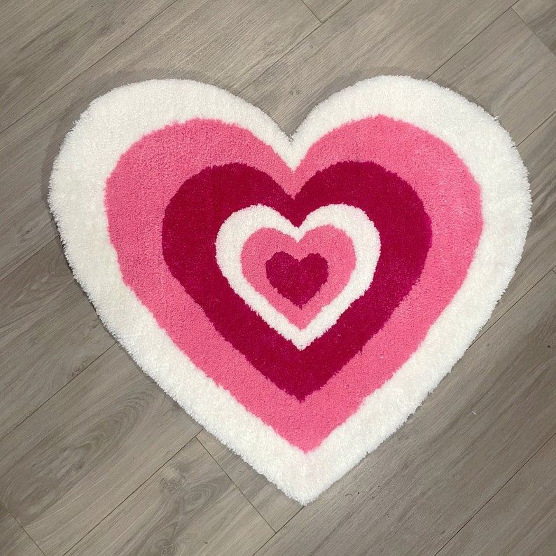 Multicolored Pink Heart Tufted Rug - Etsy