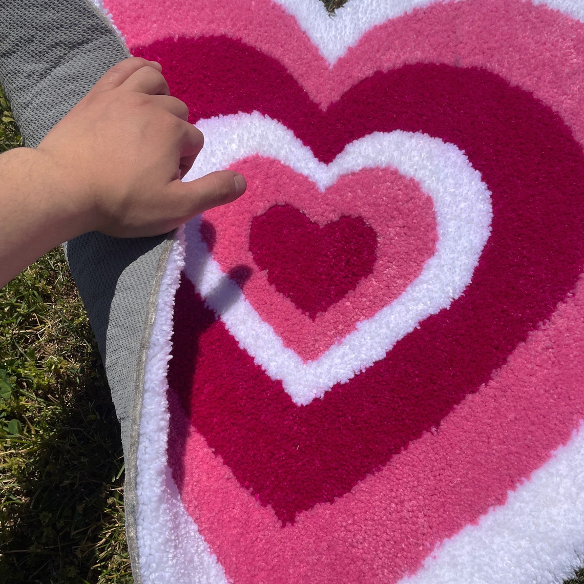 Multicolored Pink Heart Tufted Rug - Etsy