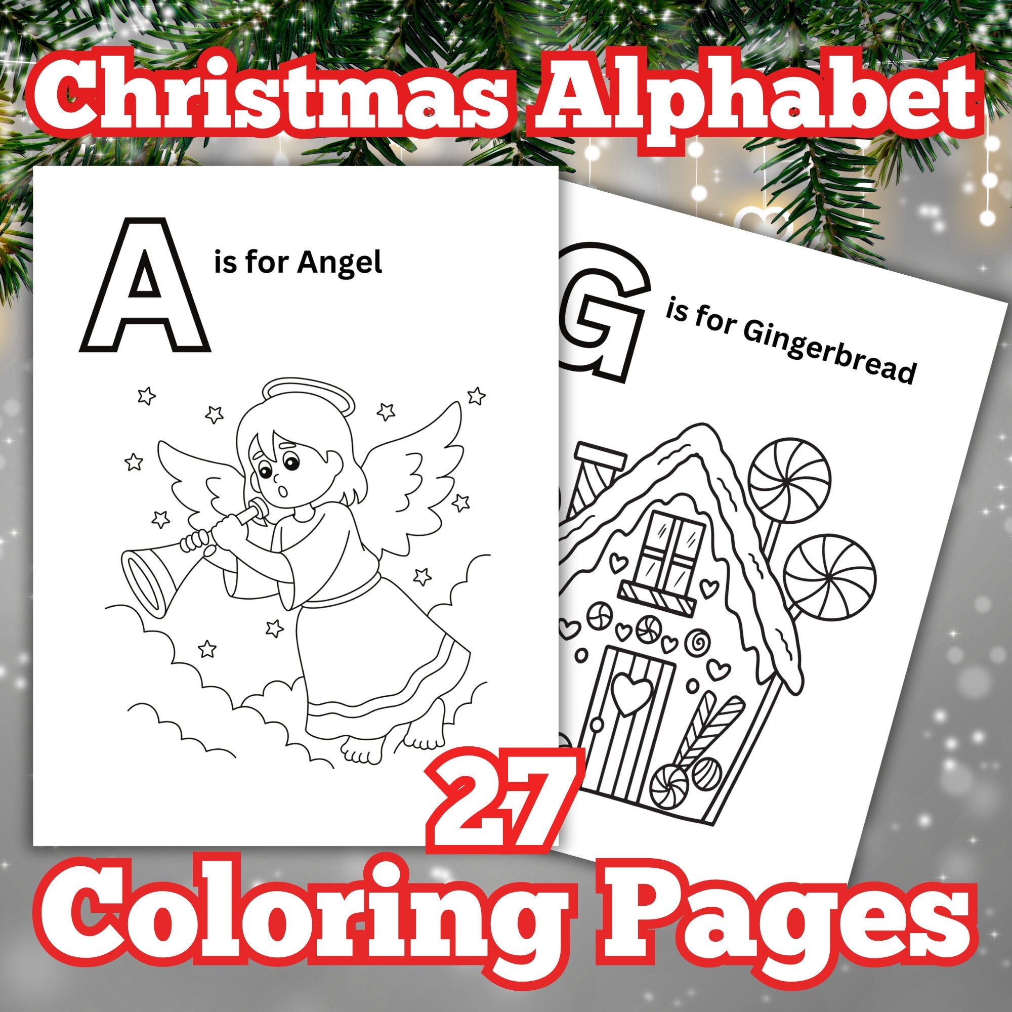 Christmas Alphabet Coloring Pages Printable Digital Download - Etsy