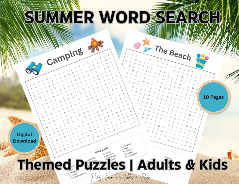 Summer Word Search Puzzles Printable Digital Download - Etsy Australia