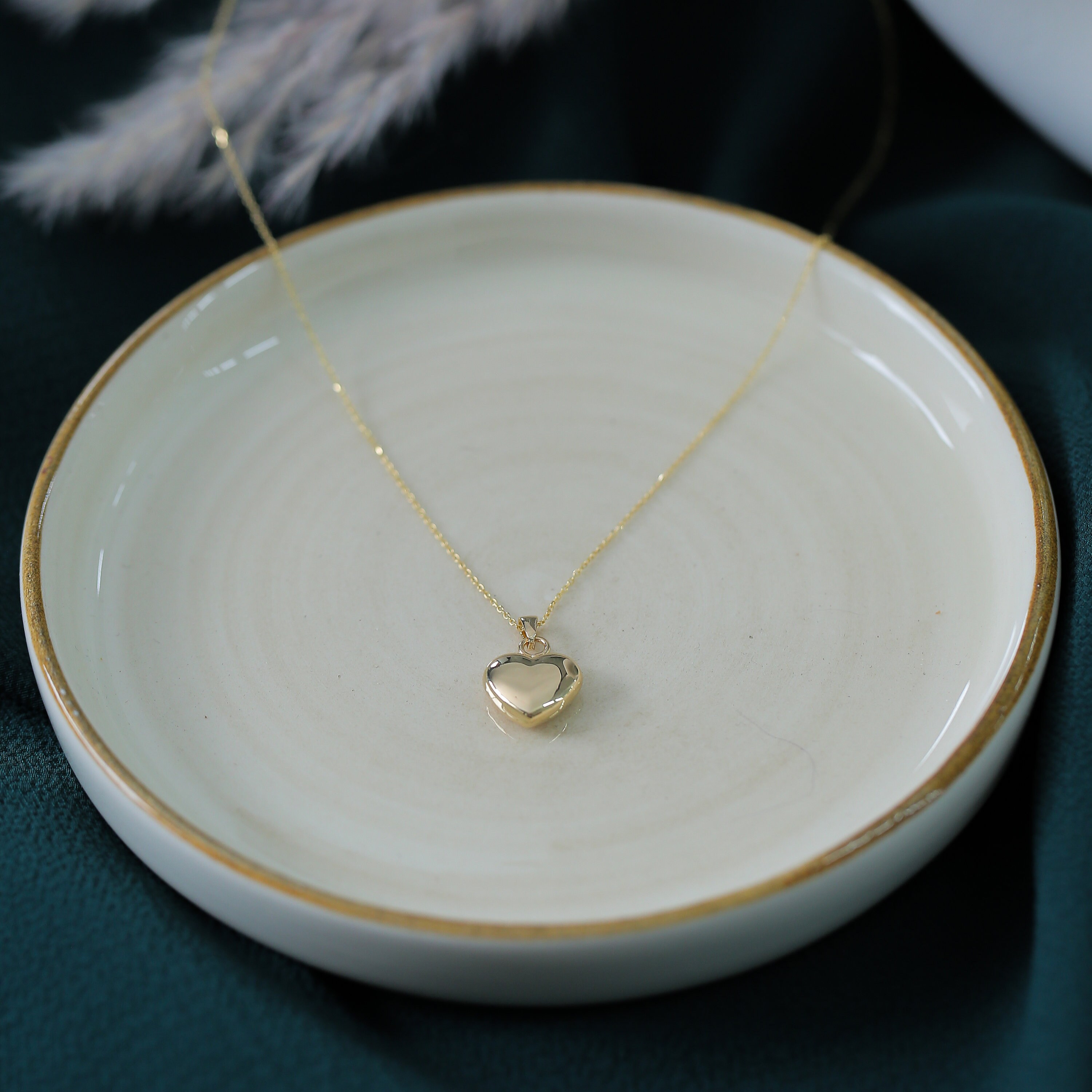 Gift Shiny Puffed Gold Heart Necklace-14k Real Gold Heart for Women ...