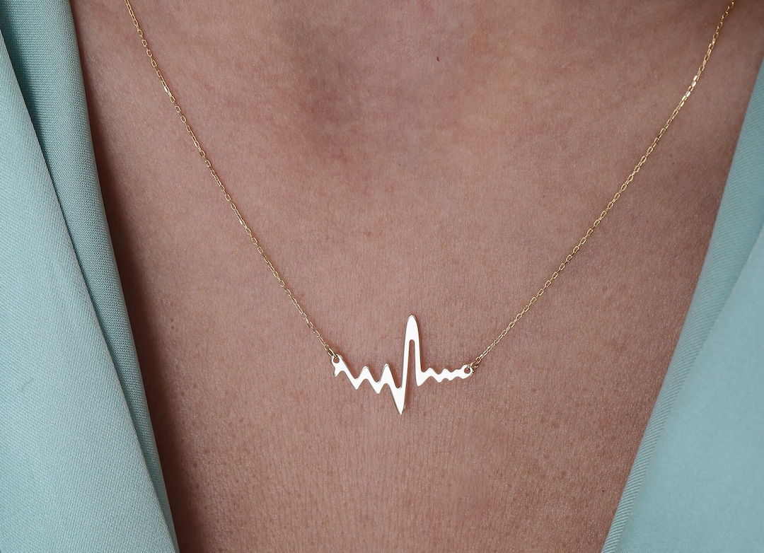 14k Solid Gold Heart Rhythm Necklace - Heartbeat Pendant Necklace for ...