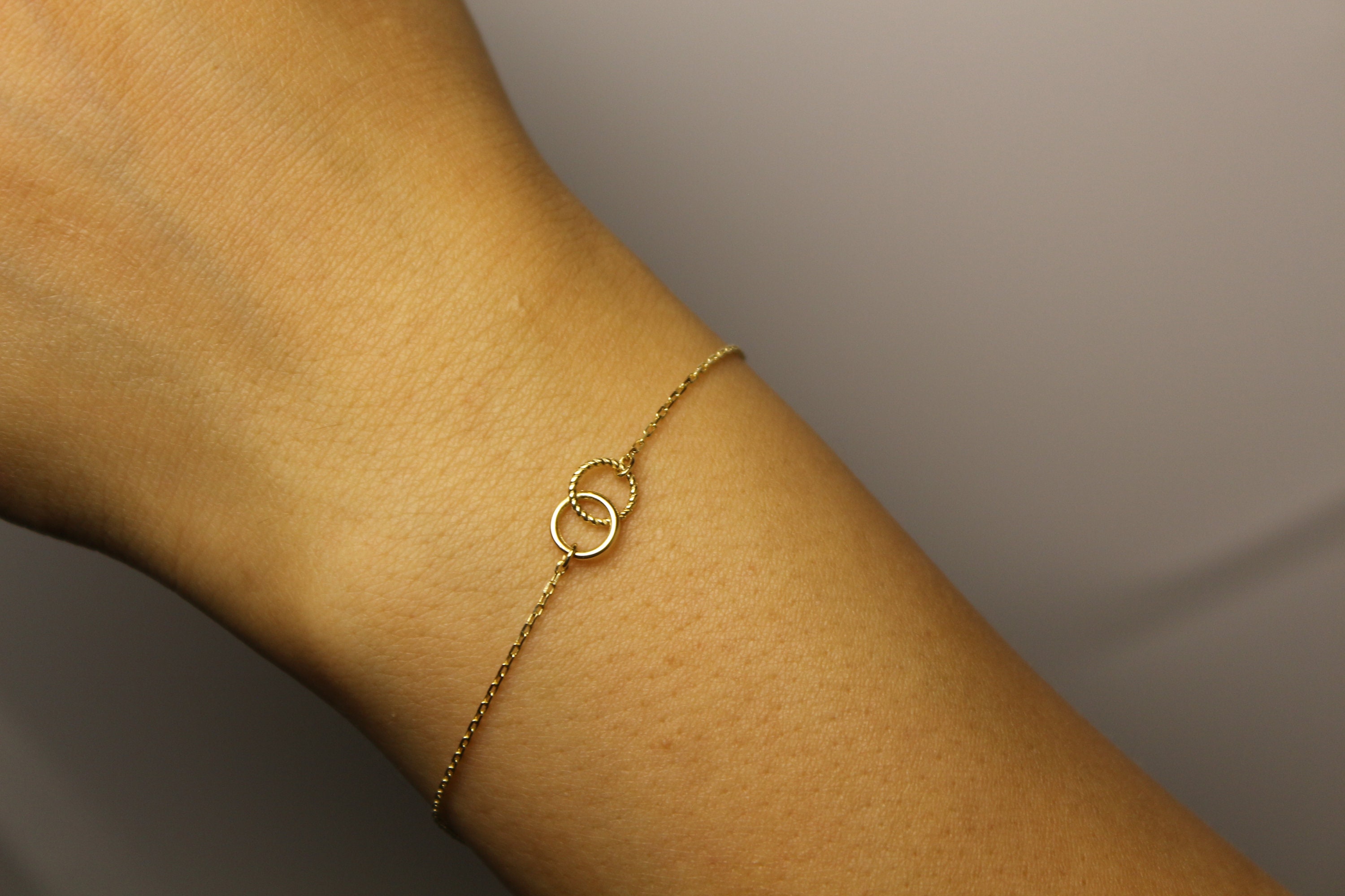 14k Real Gold Interlocking Circles Bracelet for Women | Double Ring ...