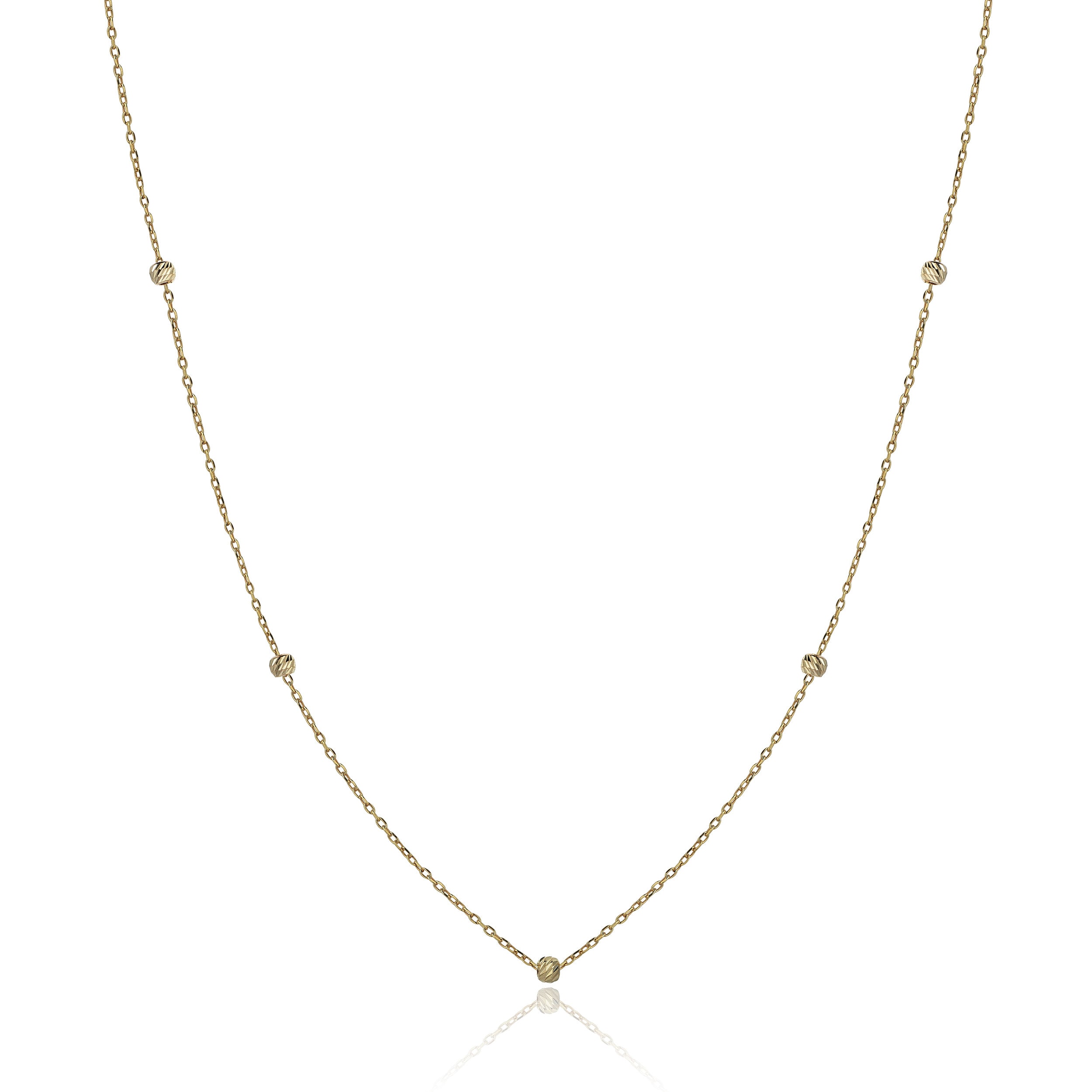 14k Gold Bead Station Necklace - 14k Bead Balls Pendant Necklace ...