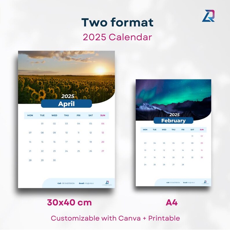 Customizable and Printable 2025 Calendar ENGLISH, 30 X 40 Cm and A4 ...