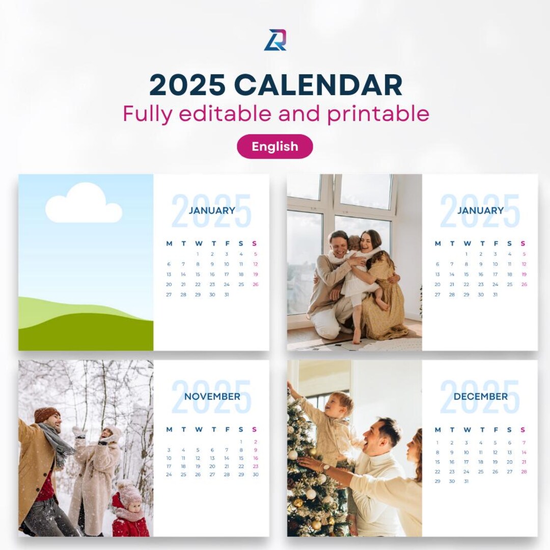 Customizable and Printable Horizontal Photo Calendar 2025 ENGLISH, A4 ...